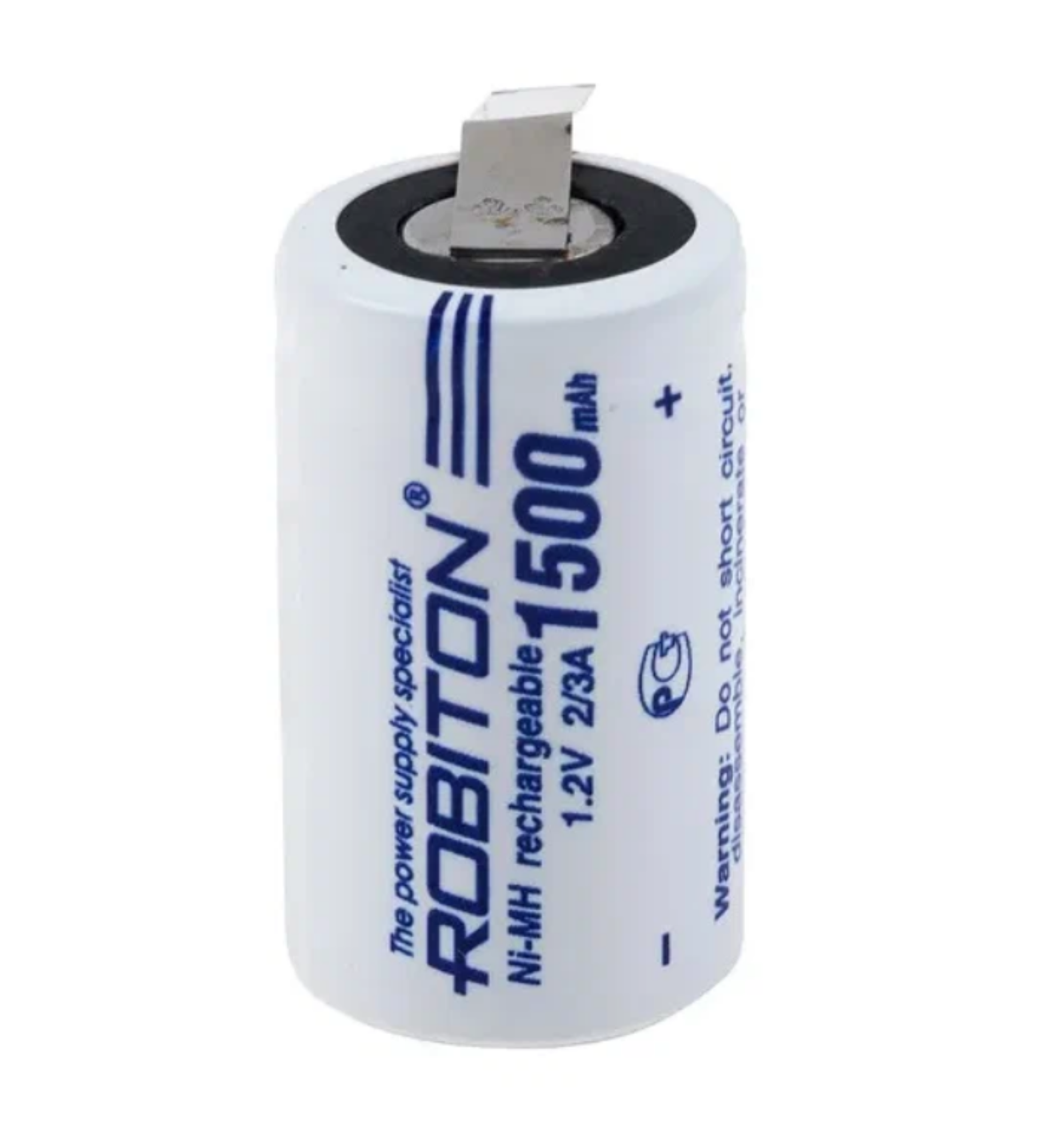 Аккумулятор ROBITON 1500МНА (2/3А), NiMH, 1.2 В, 1500 мАч с лепестковыми выводами, 1 шт.