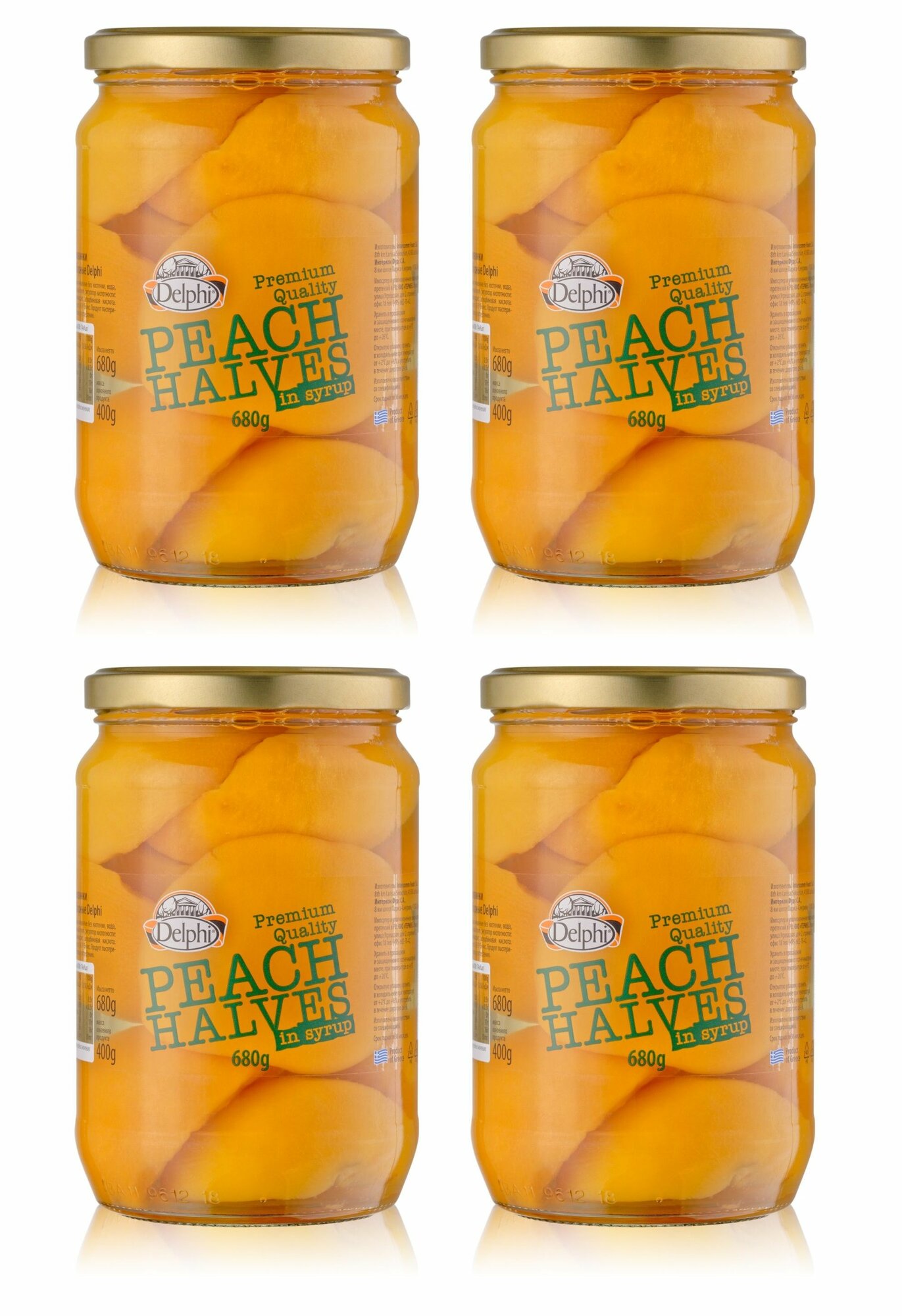 DELPHI персики половинки в сиропе 4 банки по 680гр