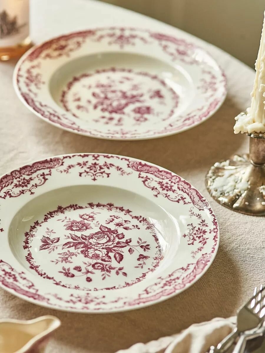 Набор керамических глубоких тарелок 2 шт, тарелки из керамики глубокие 400 мл с рисунком, в подарок