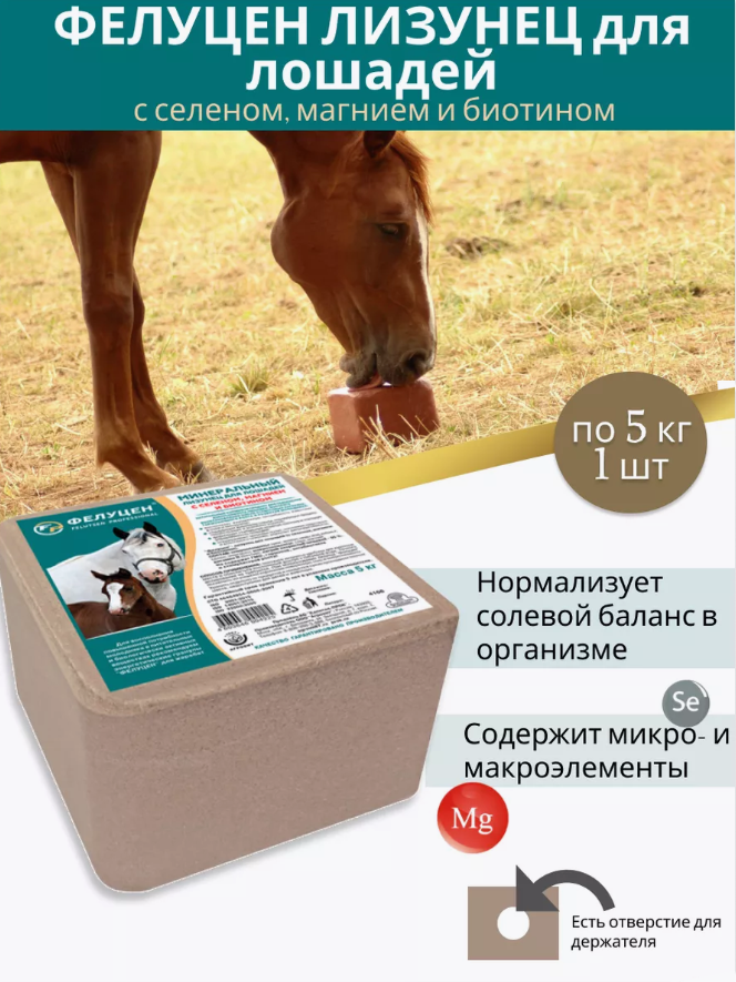Лизунец Фелуцен с селеном, магнием и биотином для лошадей 5кг