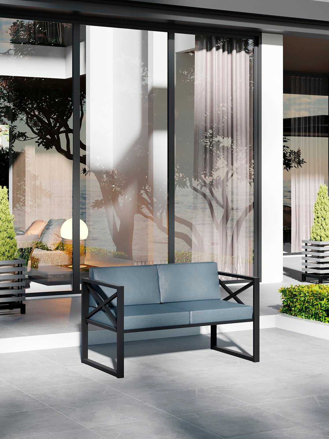 Диван уличный садовый Лофт 130 см, Оксфорд 321, серо-синий