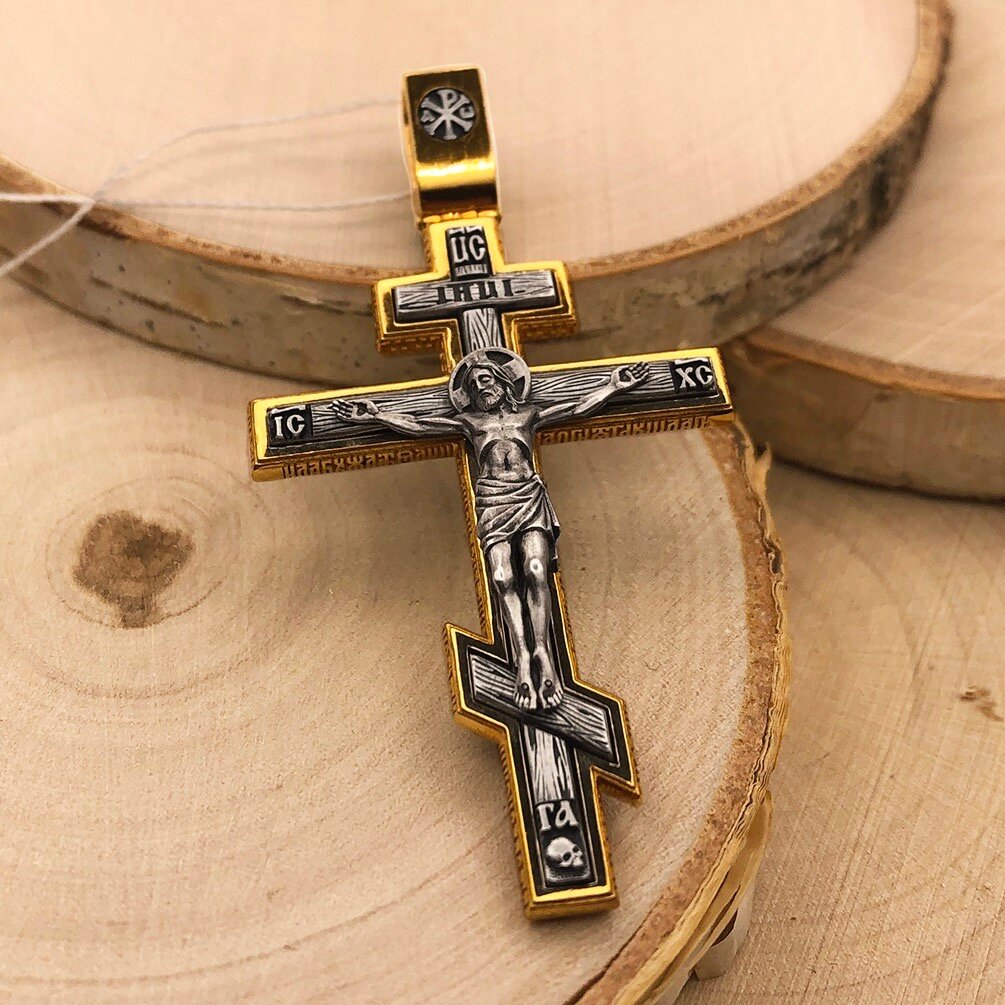 Крестик, серебро, 925 проба, золочение, оксидирование, чернение