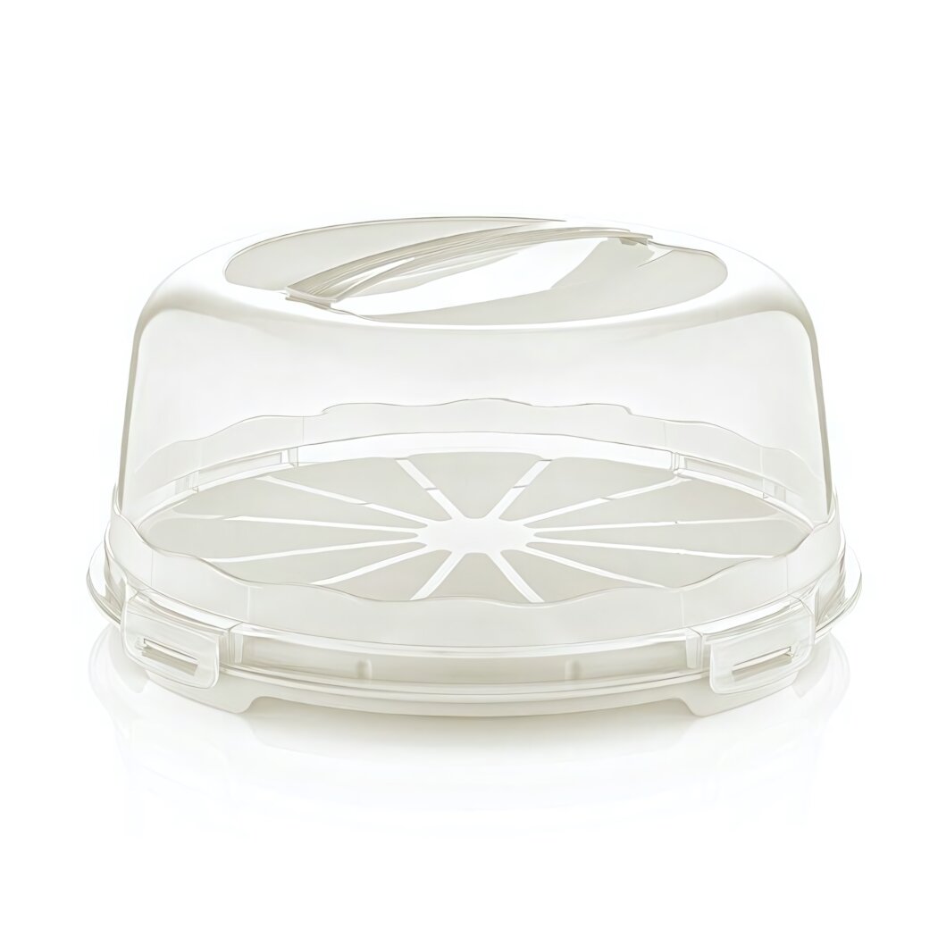 Тортница круглая пластиковая «Дунья Дош» 30х30см молочного цвета, для хранения тортов