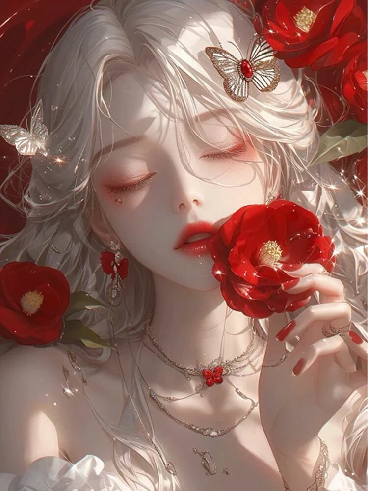 Алмазная картина "Роза Девочка Бабочка" алмазная огранка 40х50 см,40X50CM, белый