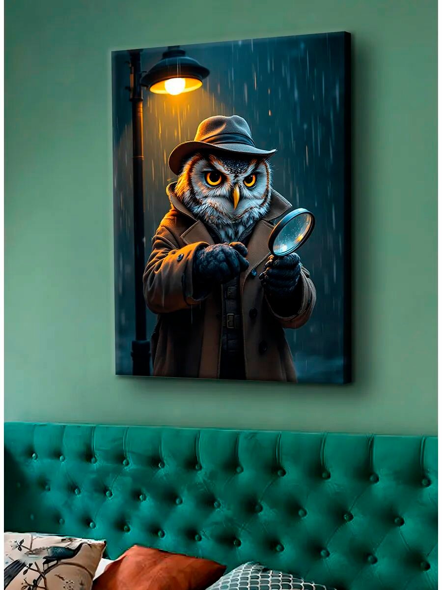 Картина "Сова-сыщик", интерьерная 30х40см 1шт.