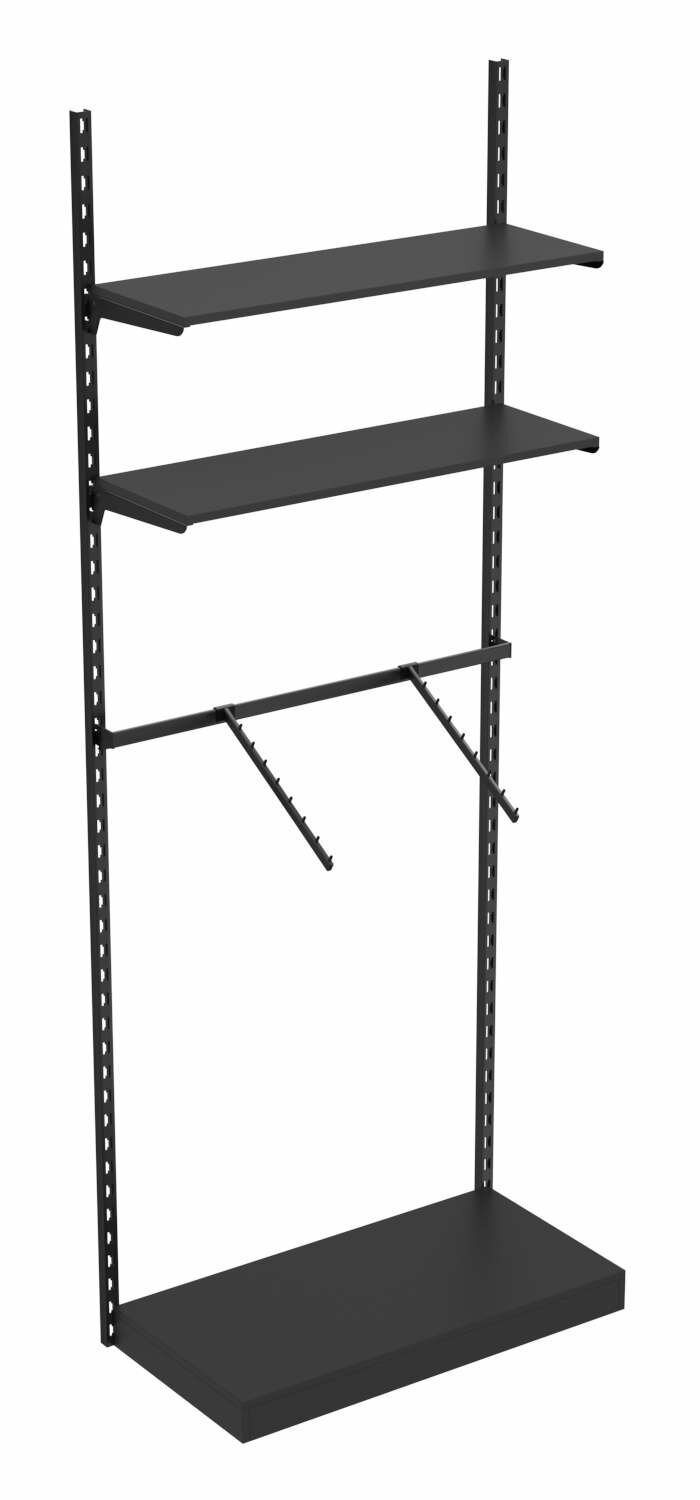 Настенная система с подиумом кронштейнами и полками ДСП для одежды лофт №6 (900мм), Черный