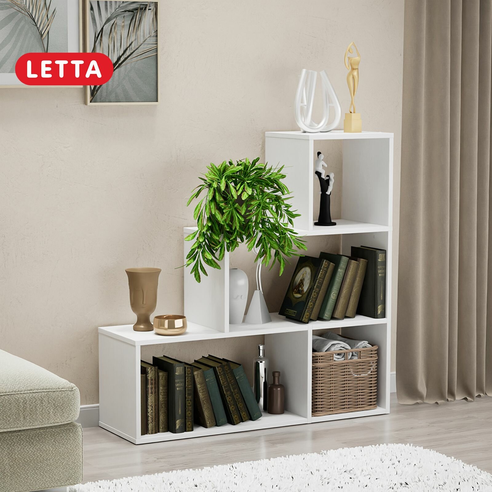 Стеллаж LETTA напольный деревянный для книг и игрушек, белый