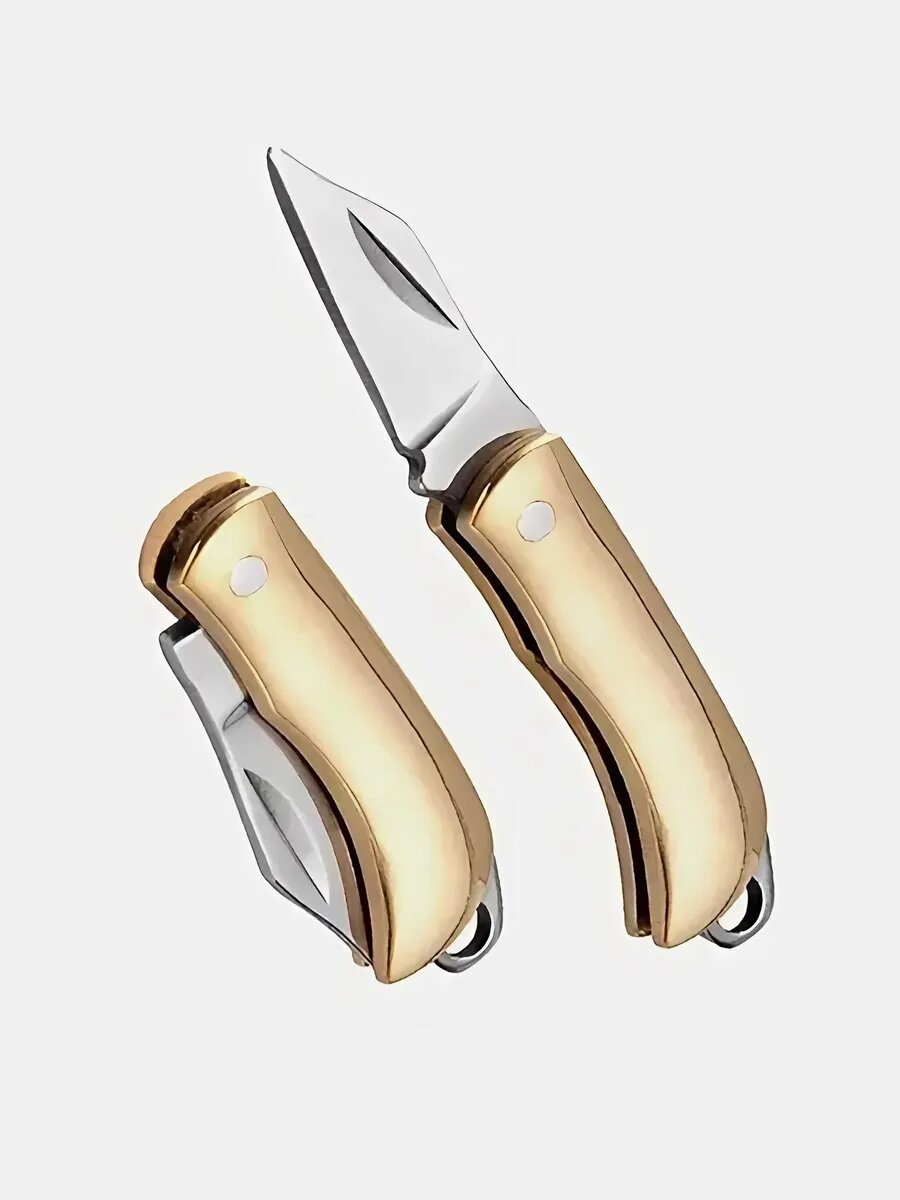 Мини нож брелок золотой