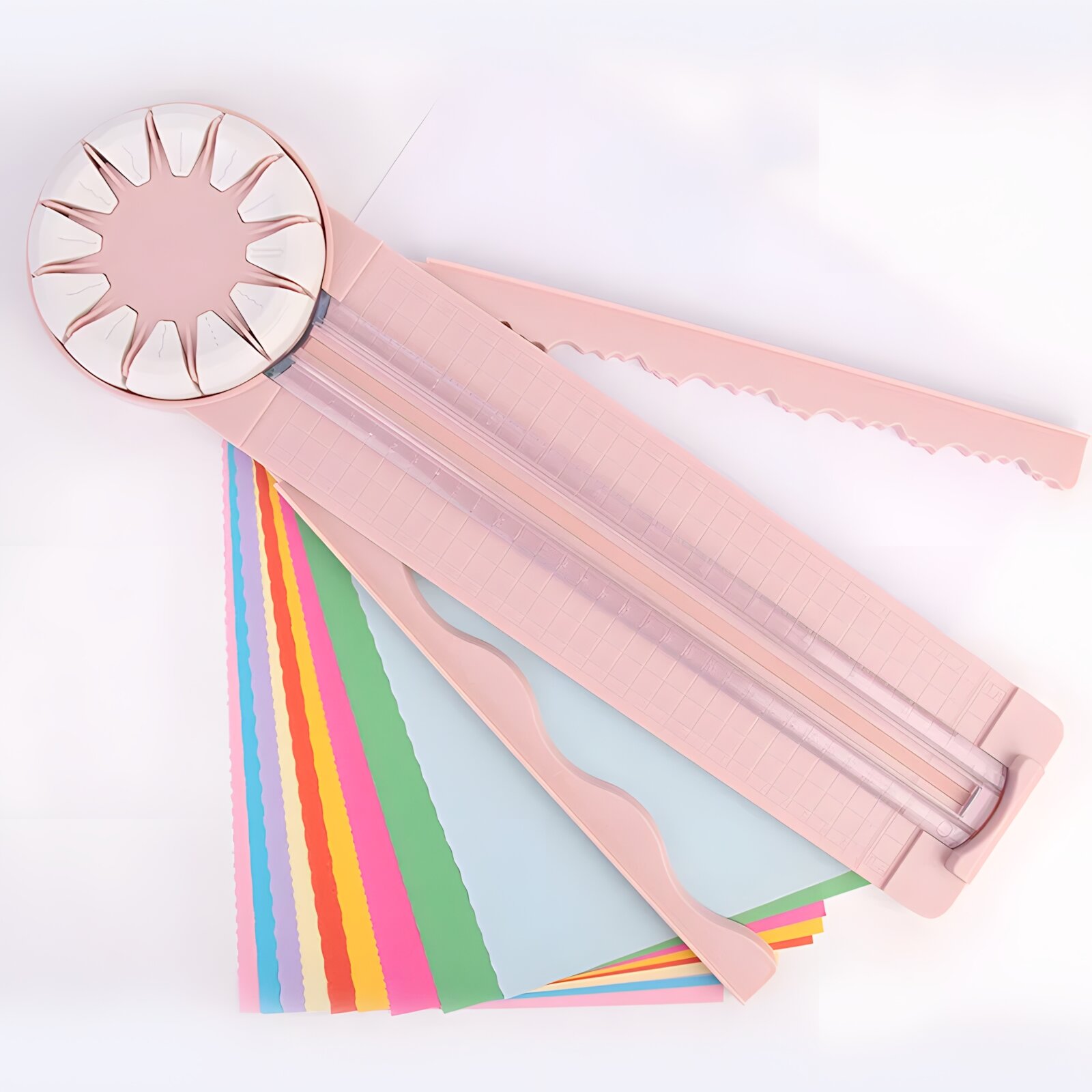 Многофункциональный резак для бумаги 12 в 1, режущая головка с поворотным переключателем, розовый