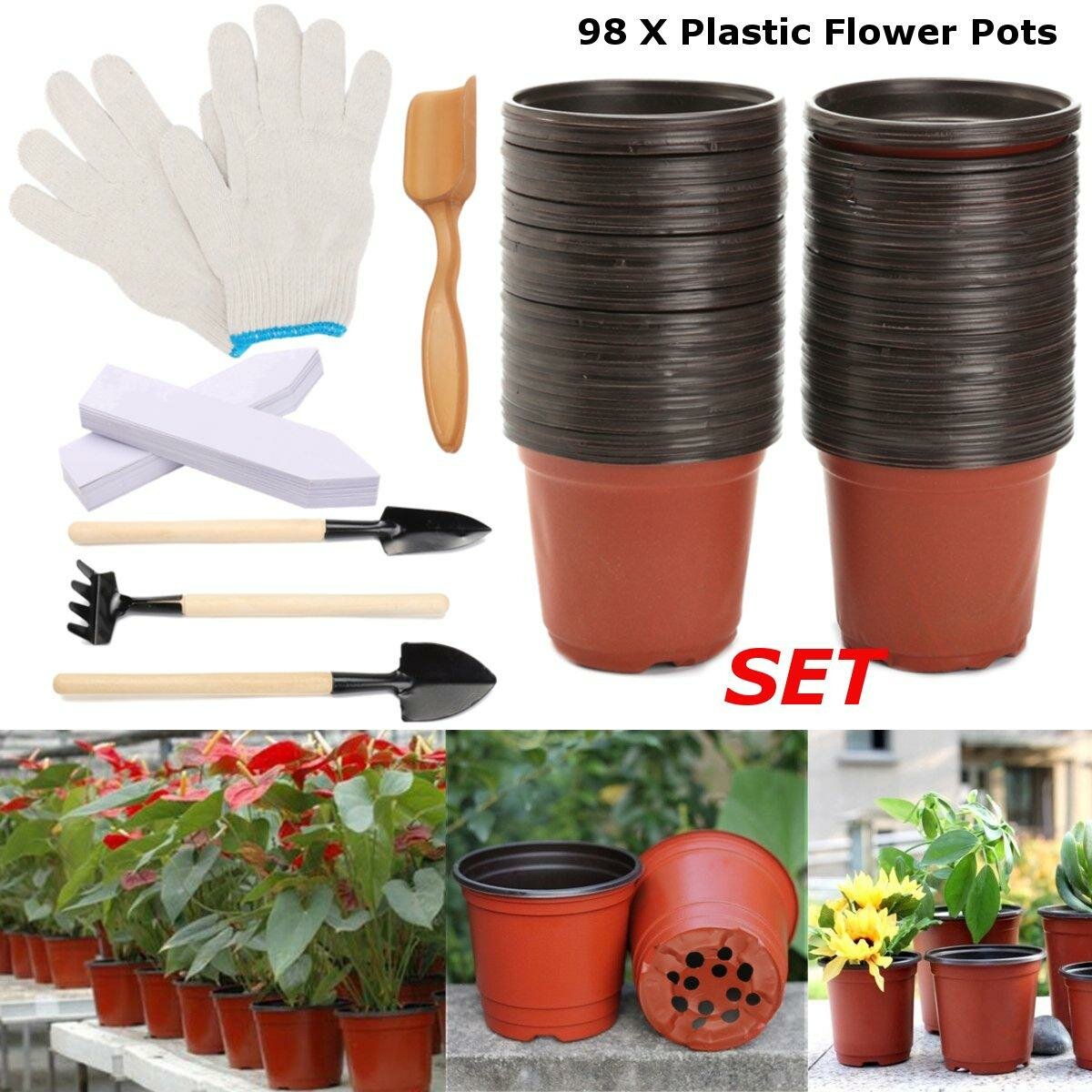 100 шт. Пластиковые садовые горшки для рассады, цветочные терракотовые контейнеры для рассады, набор лопат
