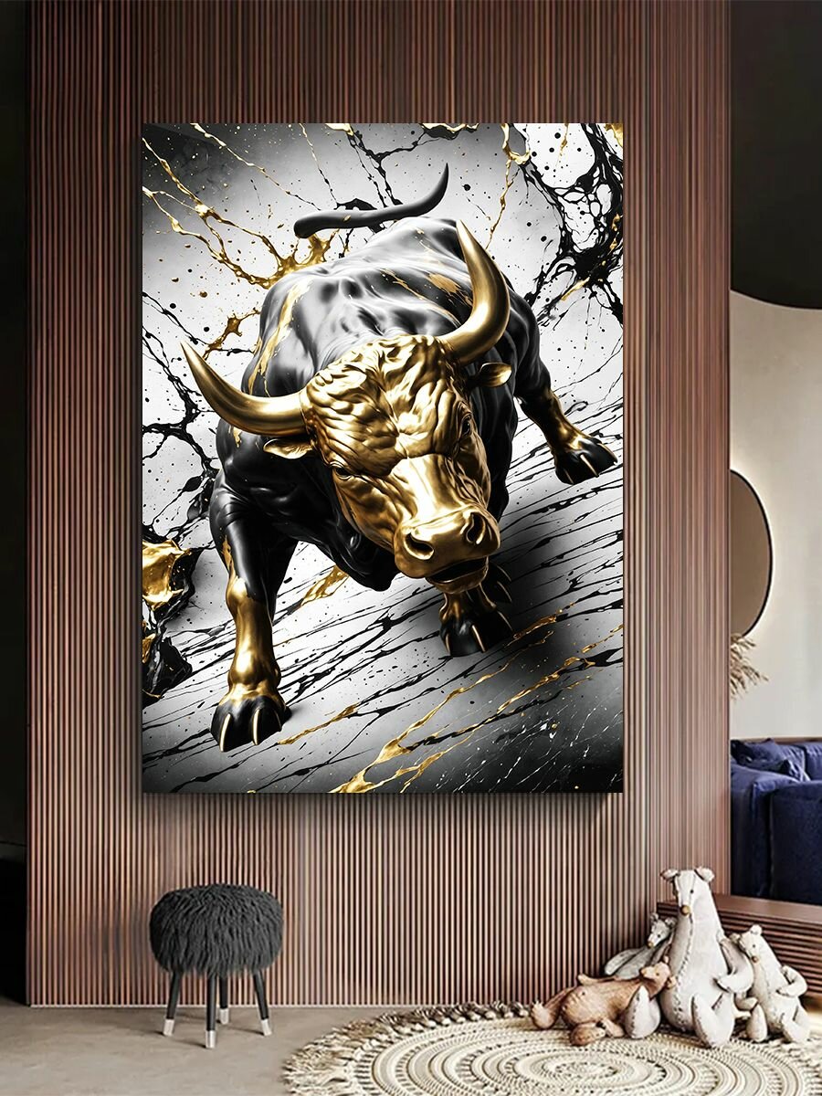 Картина интерьерная на стену - "Бык мотивация деньги в офис" , 60х80 см.