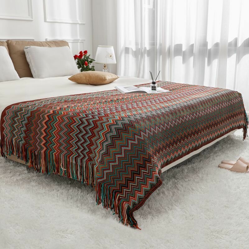 Плед Вязаное диванное одеяло с кисточкой