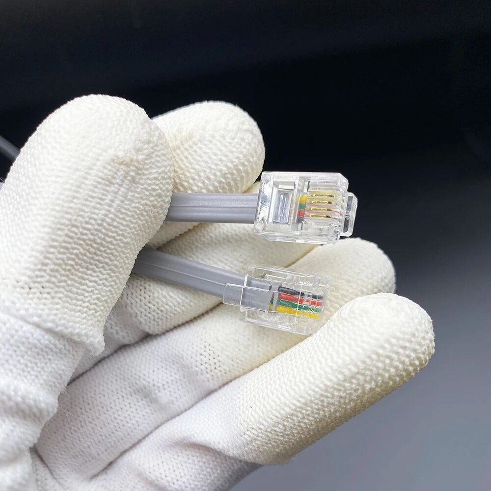 Серый 4-жильный телефонный провод с кристаллической головкой 1 метр