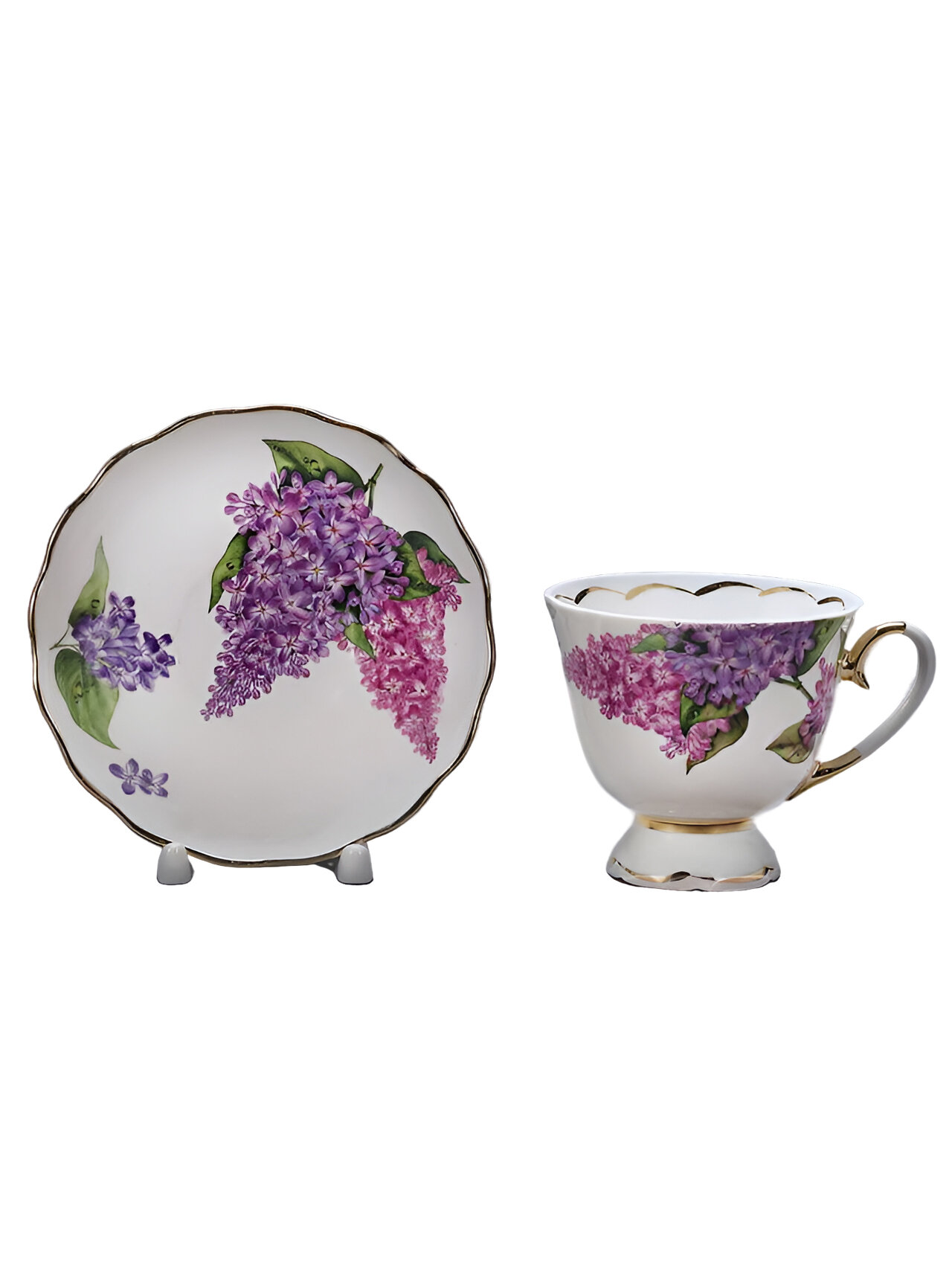 Пара чайная фарфоровая 300 мл Добруш "Сирень" ф. Бутон, подарочная упаковка