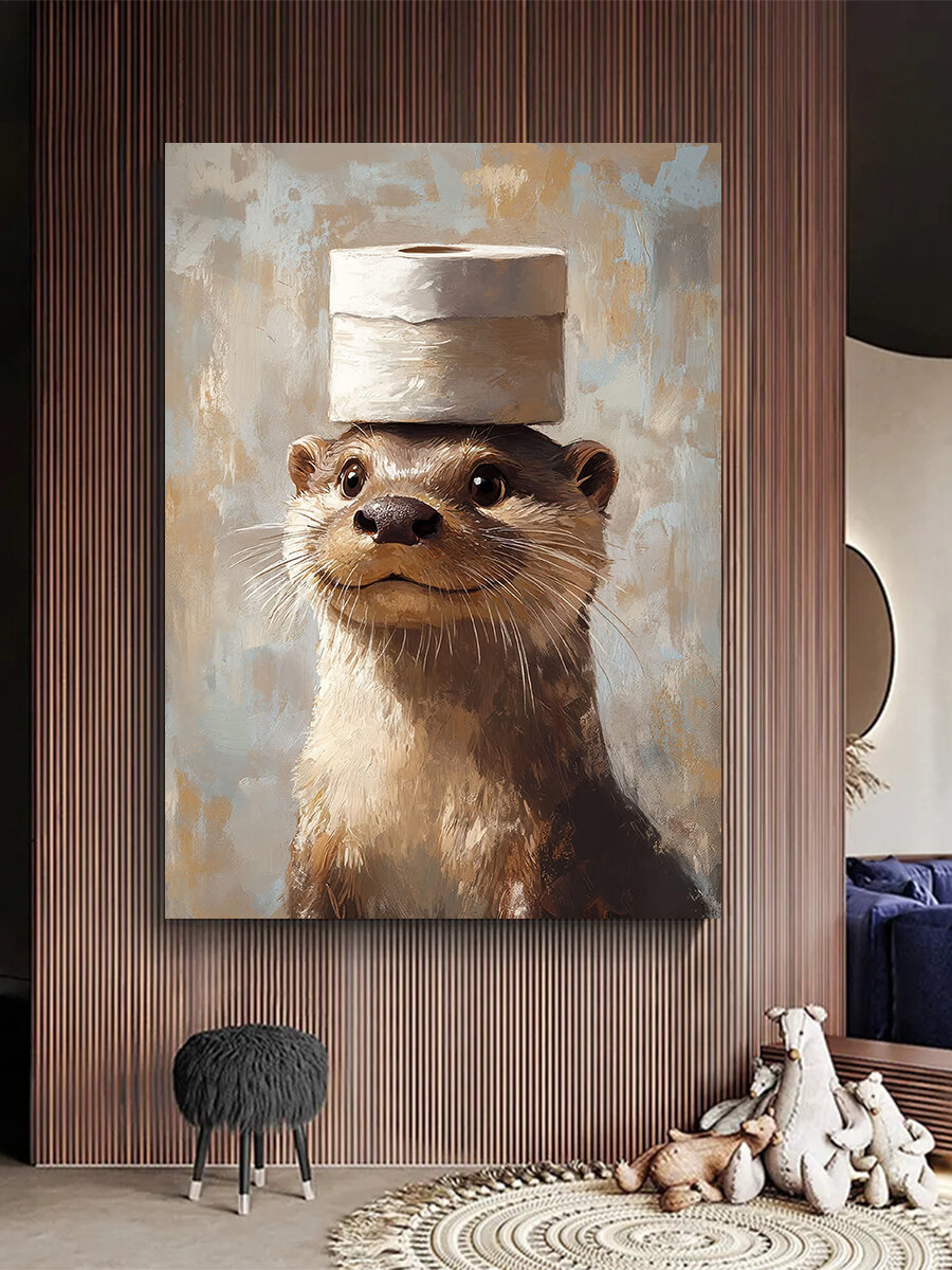 Картина на стену - "Выдра в туалете. Животные в туалете и ванной комнате" , 50х70 см.