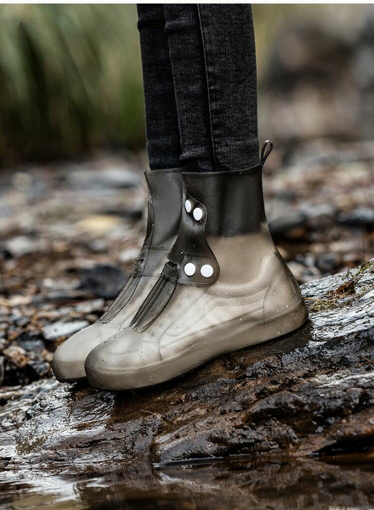 Дождевики для обуви размер 40 - 41, чехлы многоразовые серые на обувь сапожки на кнопках с защитой от дождя и грязи для детей и взрослых мужчин, женщин, подростков