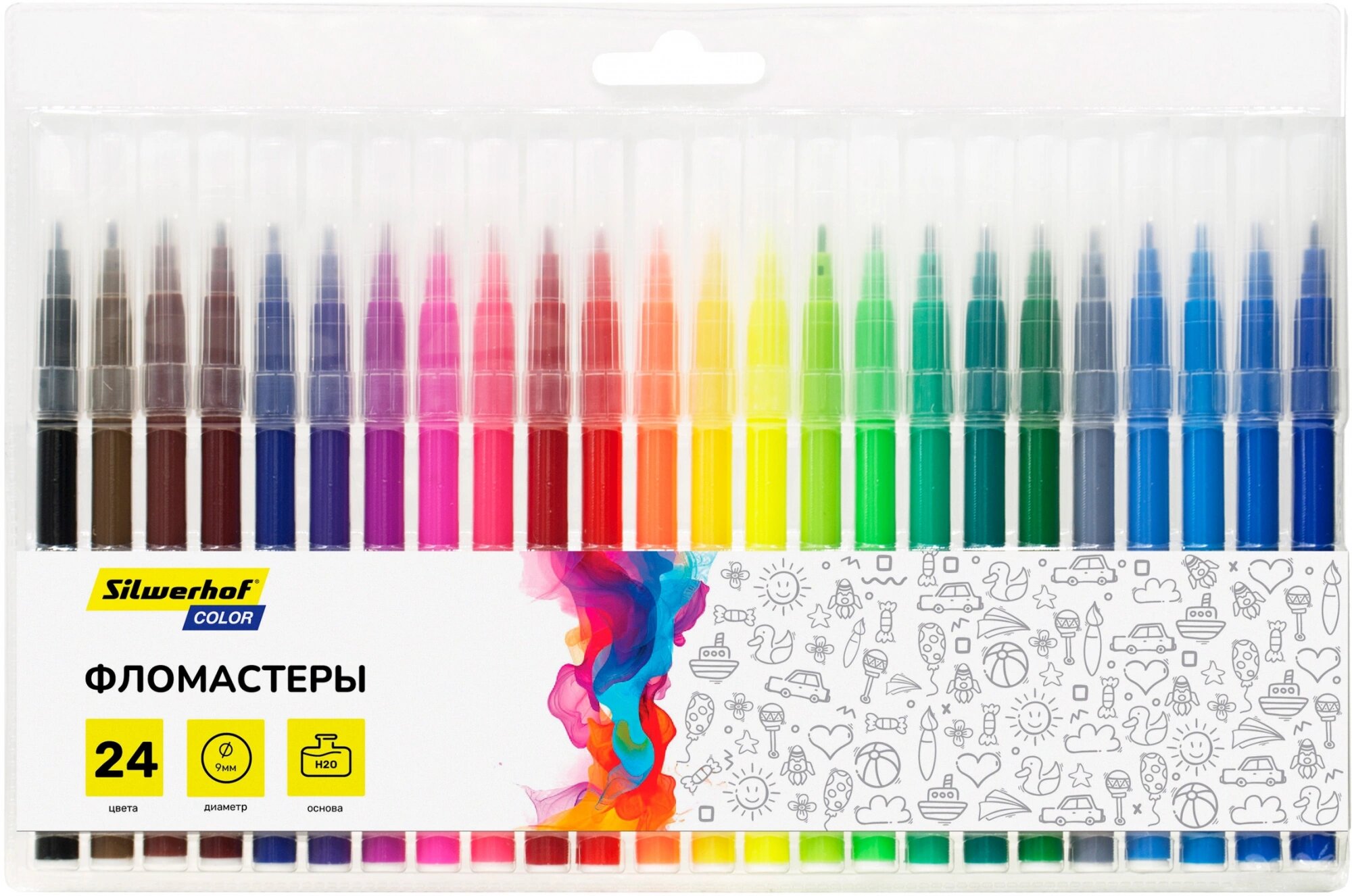 Фломастеры Silwerhof Color 9мм 145мм круг. пулевидный пиш. наконечник Вентилируемый 24цв. пакет с ев