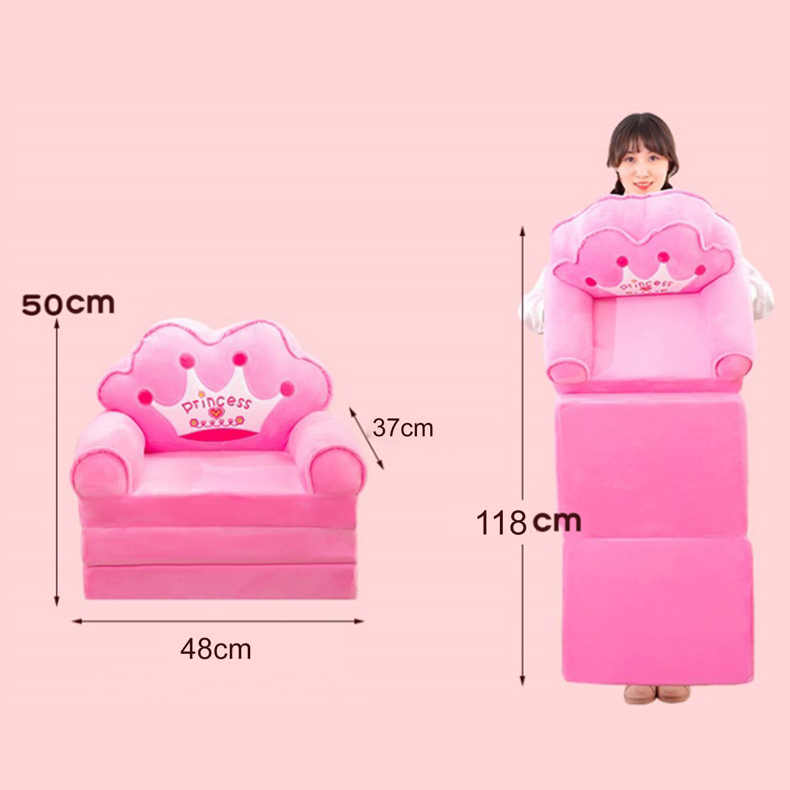 Детский раскладной диван из мягкого плюша с милым рисунком для мальчиков и девочек в спальню, розовая корона, 3 слоя