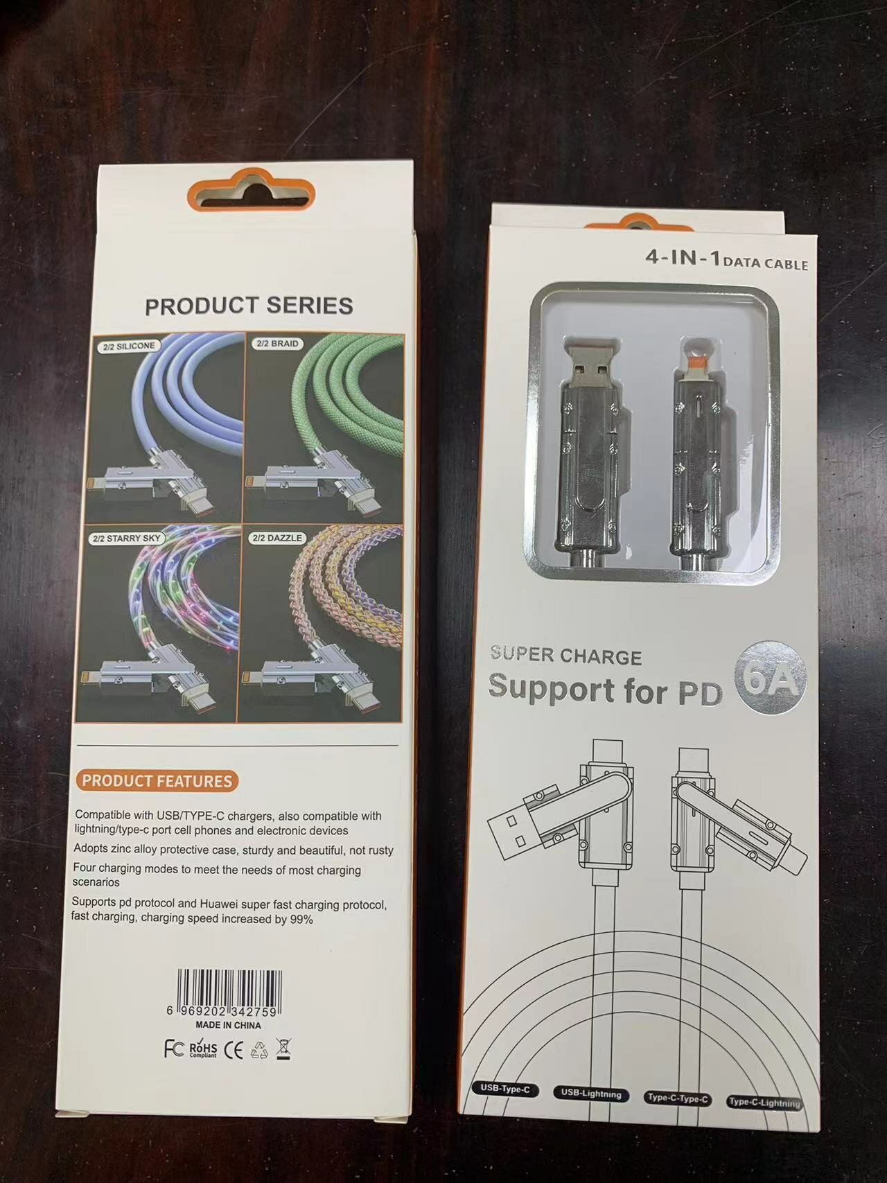 Кабель для зарядки и передачи данных "Два в одном", светящийся, оголенный провод