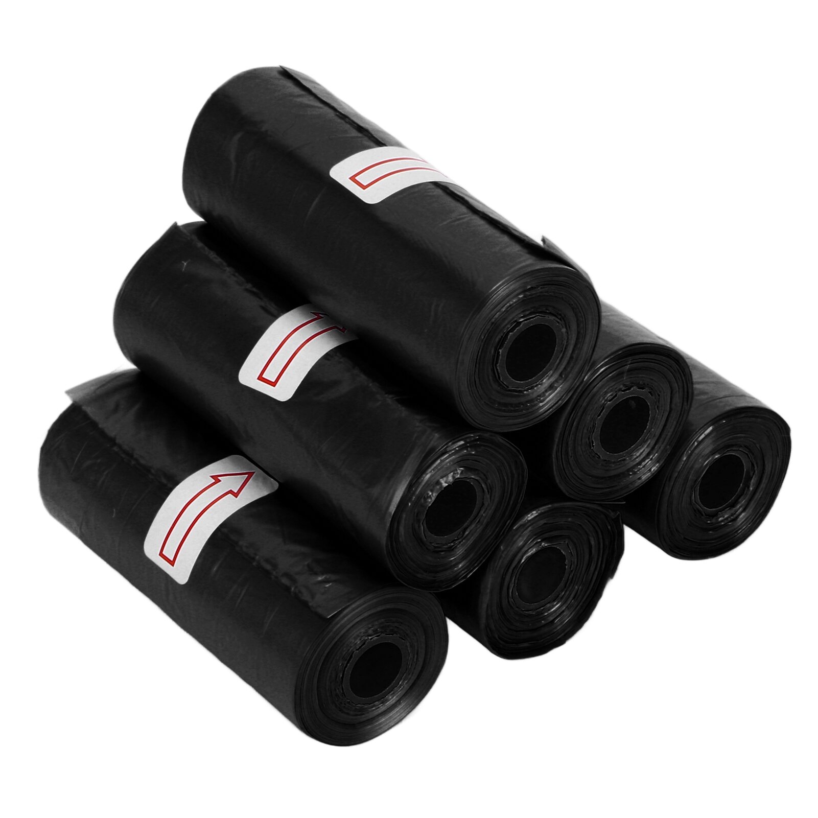 6 рулонов пакетов для собачьих экскрементов, герметичные, толстые и прочные, портативные, для собак, кошек и других домашних животных, черные.