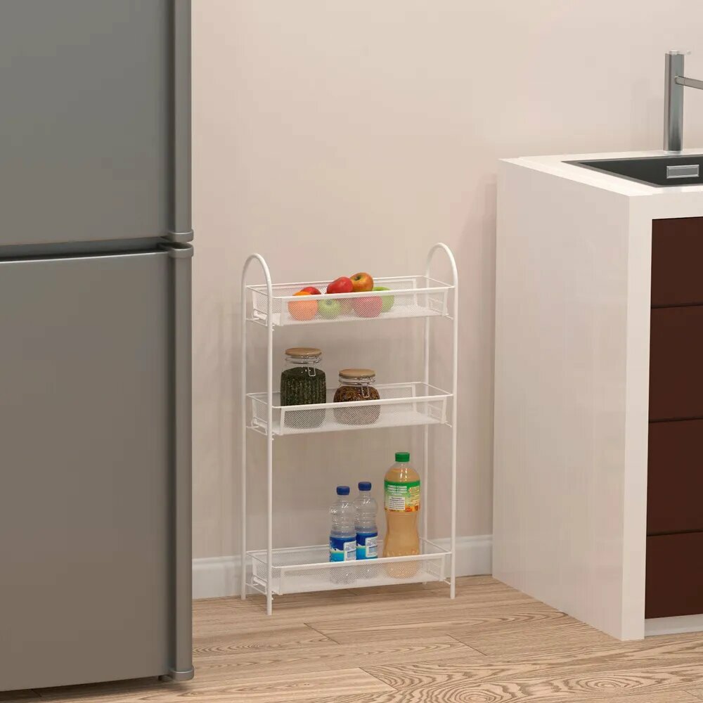 Этажерка ЗМИ Ладья 13 для кухни узкая напольная металлическая, белая