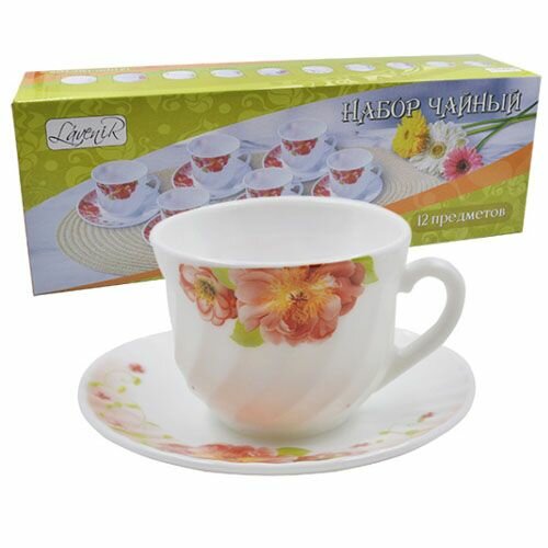 Чайный набор LaveniR "Шиповник", стеклокерамика, 12 предметов, 200 мл