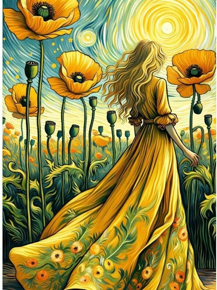 Ткань Кулирка с диджитальным принтом Девушка и маки 60х65/ передняя полочка