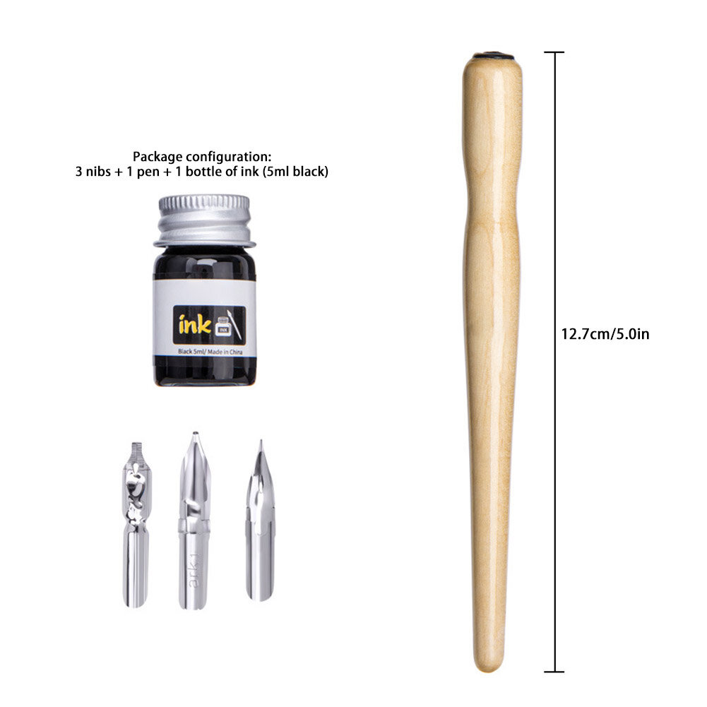 Набор ручек для комиксов: 3 пера, 1 деревянный держатель, чернила, принадлежности для каллиграфии, рисования и творчества, школьные канцелярские товары.