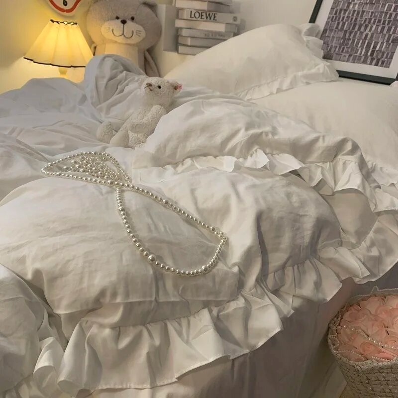 Корейская принцесса в стиранном хлопкебелья из бамбукового волокна 4 предмета голубой, Белый