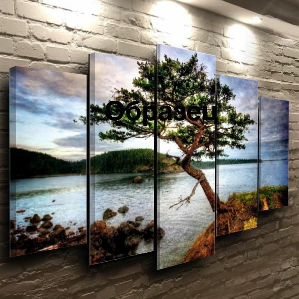 Modul007 Картина модульная на стену для интерьера 140х80 см из 5 модулей "Карельская сосна" декор для комнаты на подрамнике