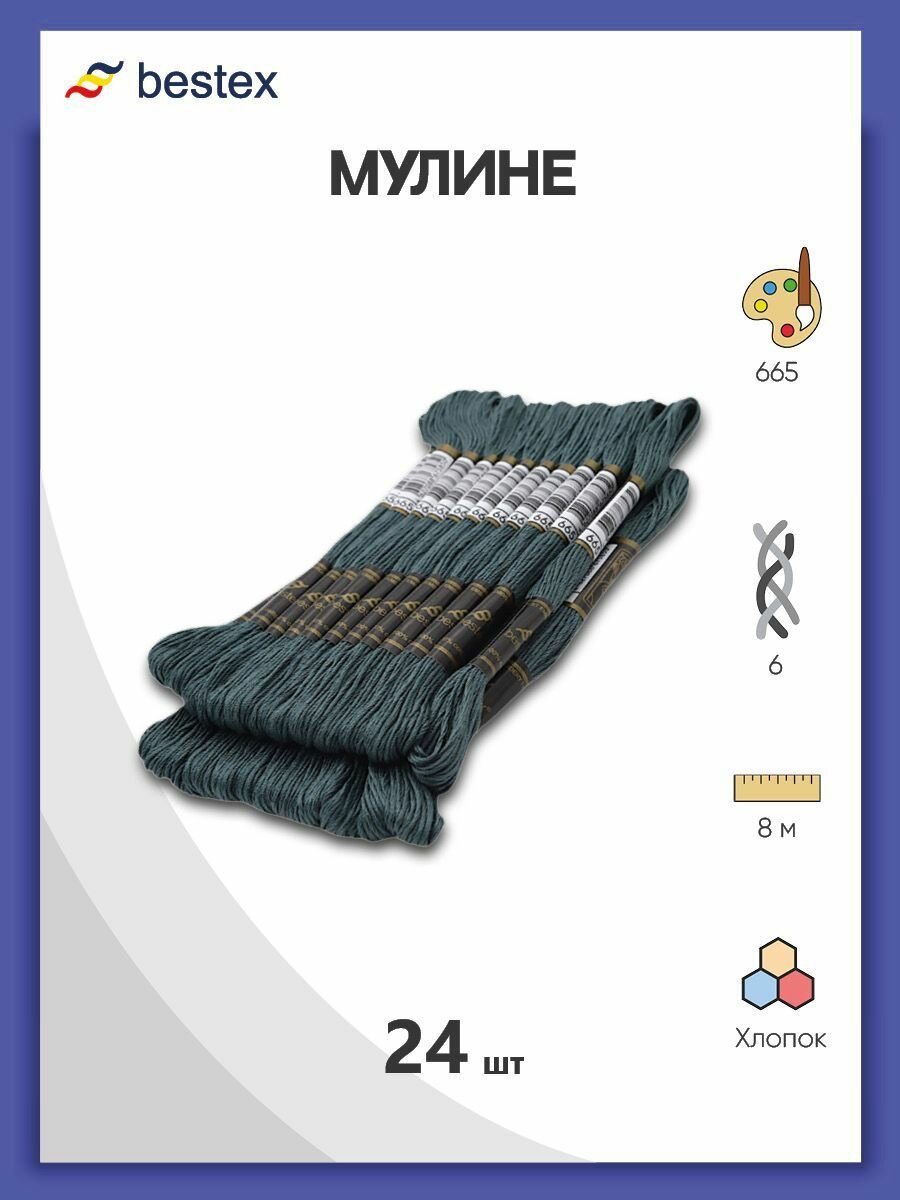 Мулине одноцветный набор Bestex, мерсеризованный хлопок, 24 шт (665)