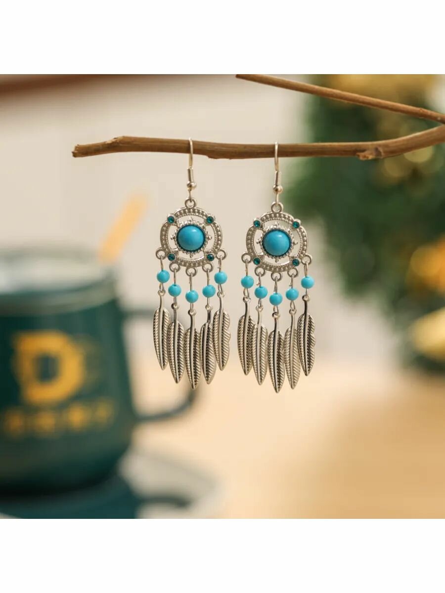 Серьги, бирюза синтетическая, эмаль