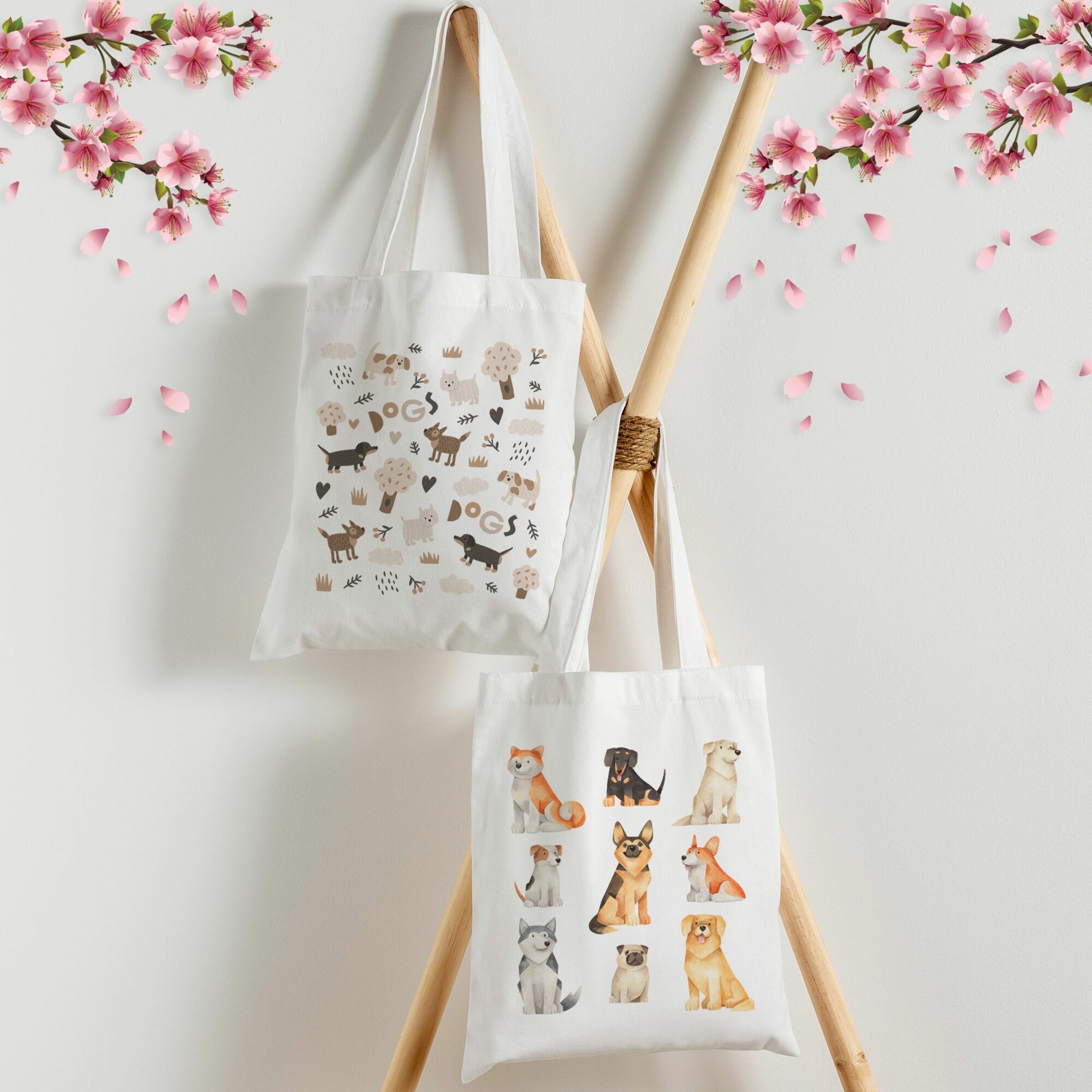 Комплект сумок шоппер Gerasim Комплект набор два шоппера с принтом "Собачки", сумка шопер авоська холщовая сумка с рисунком в подарок, 2 шт.