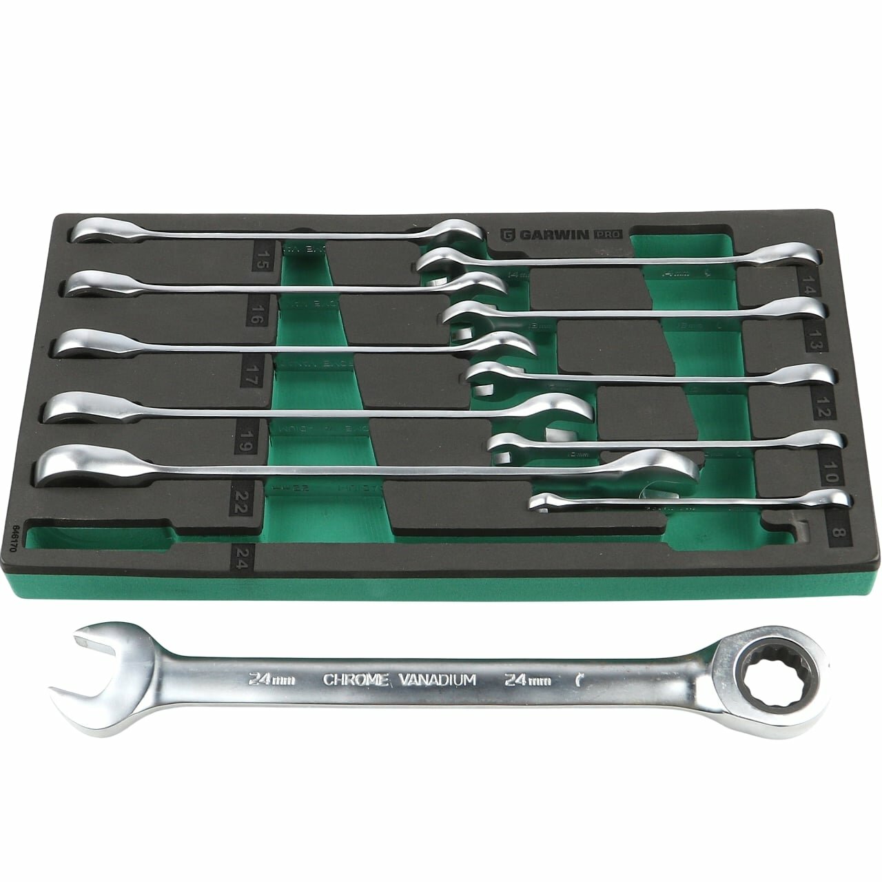 GARWIN PRO 646170 Набор ключей комбинированных трещоточных 8-24 мм, 11 пр. в ложементе EVA