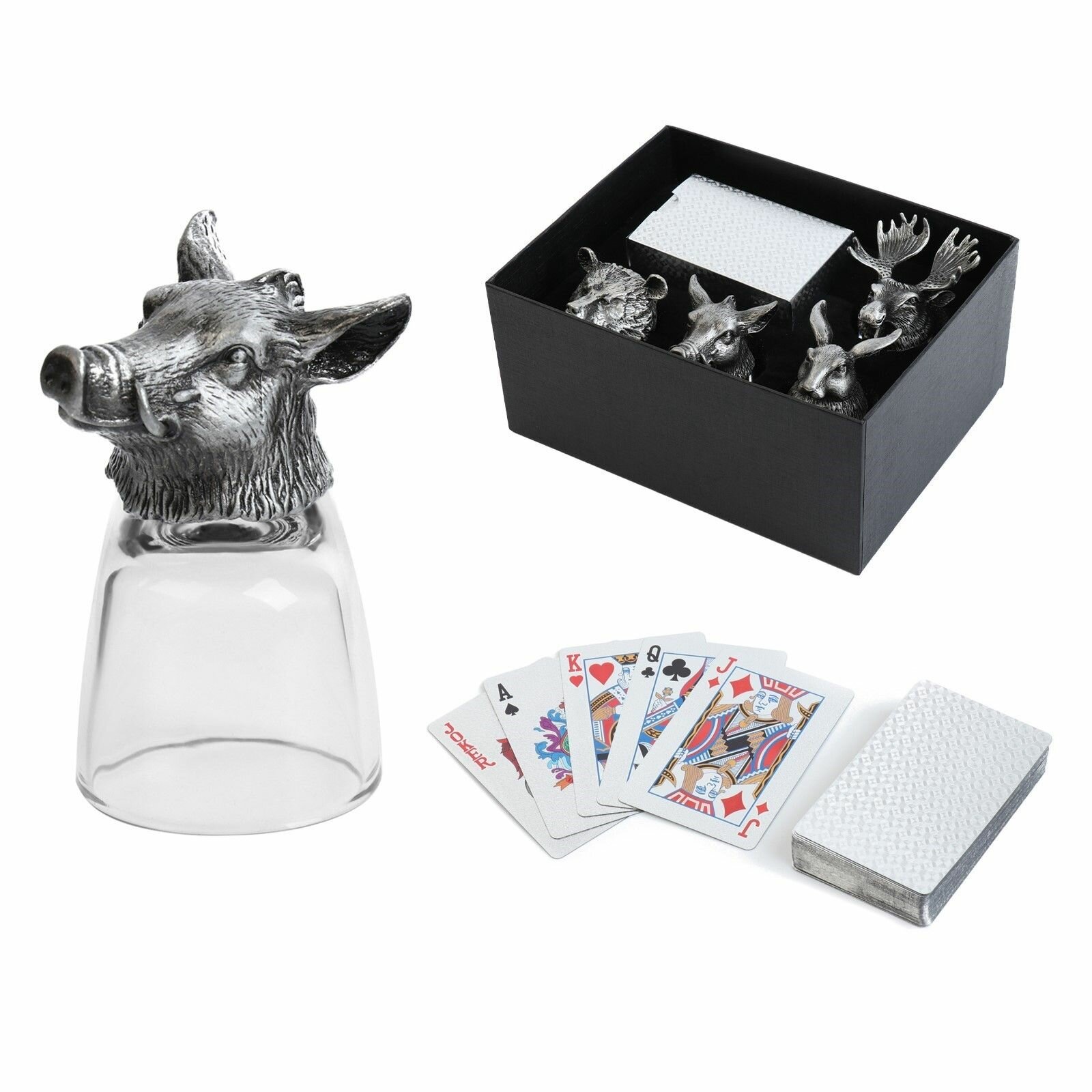 Набор стопок-перевёртышей "Настоящему мужчине", на 4 персоны, игральные карты, стопка 50 мл