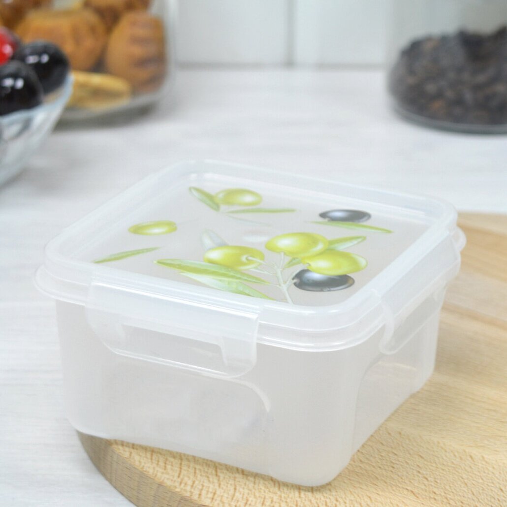 Контейнер для СВЧ "Fresh" 0,6л, квадратный, с герметичной крышкой, цвет олива