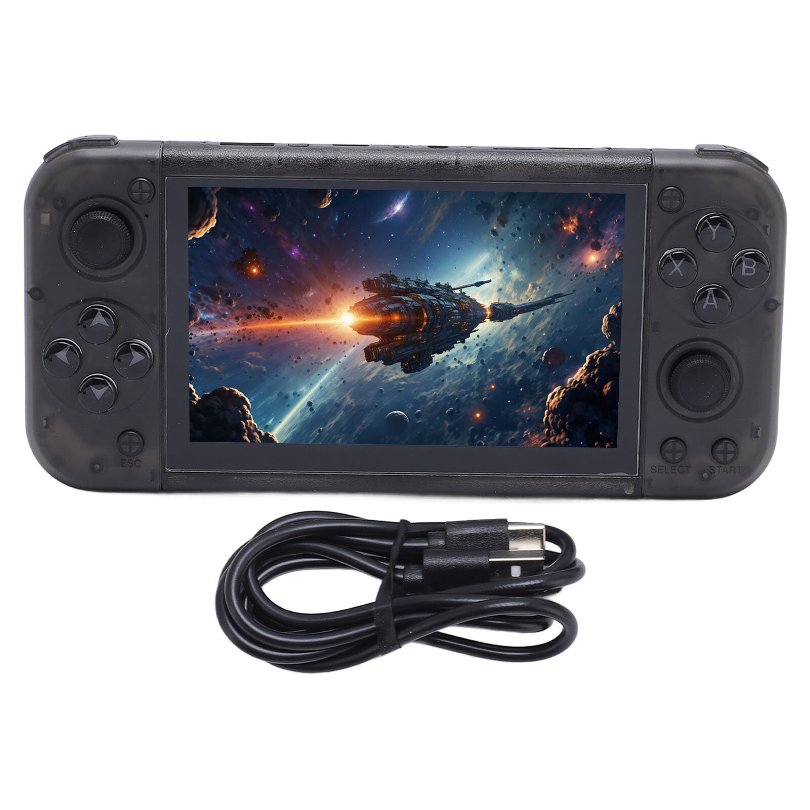 Управляемая игровая консоль ретро -портативная 5 -дюймовая IPS 800x480 Экран RG50XX для Linux 3000MAH Батарея 19+ Эмулятор ТВ -вывод Прозрачный черный 64G (с 5000+ играми)