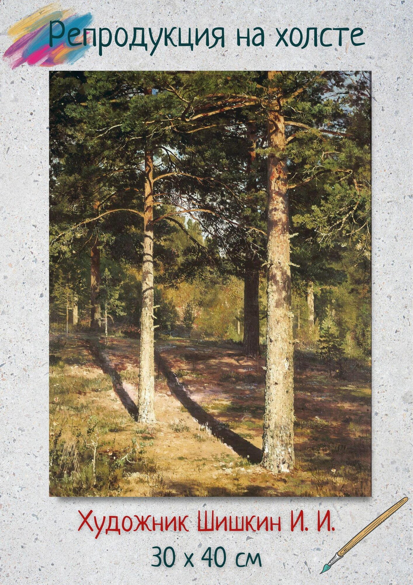 Шишкин Иван Иванович "Сосны, освещенные солнцем". Картина на холсте 30х40 см репродукция