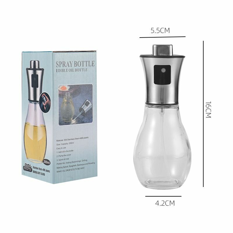 Распылитель для масла 200 мл с квадратной кнопкой для равномерного распыления и контроля расхода масла на кухне