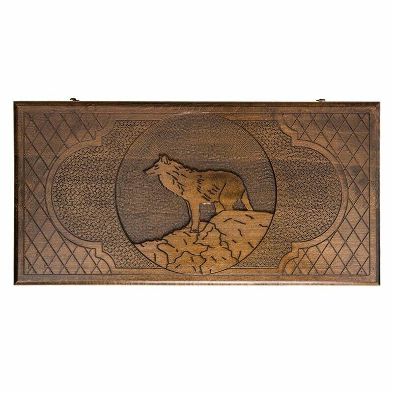 Нарды резные Волк-2, Ustyan подарочные большие деревянные из бука резаные / 60х60 / армянские