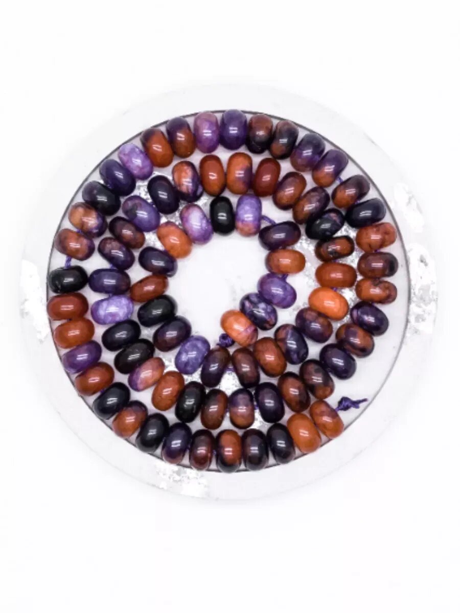 1228 Бусины агат 8х5 рондель фиолетово-оранжевый 1 шт хит А+