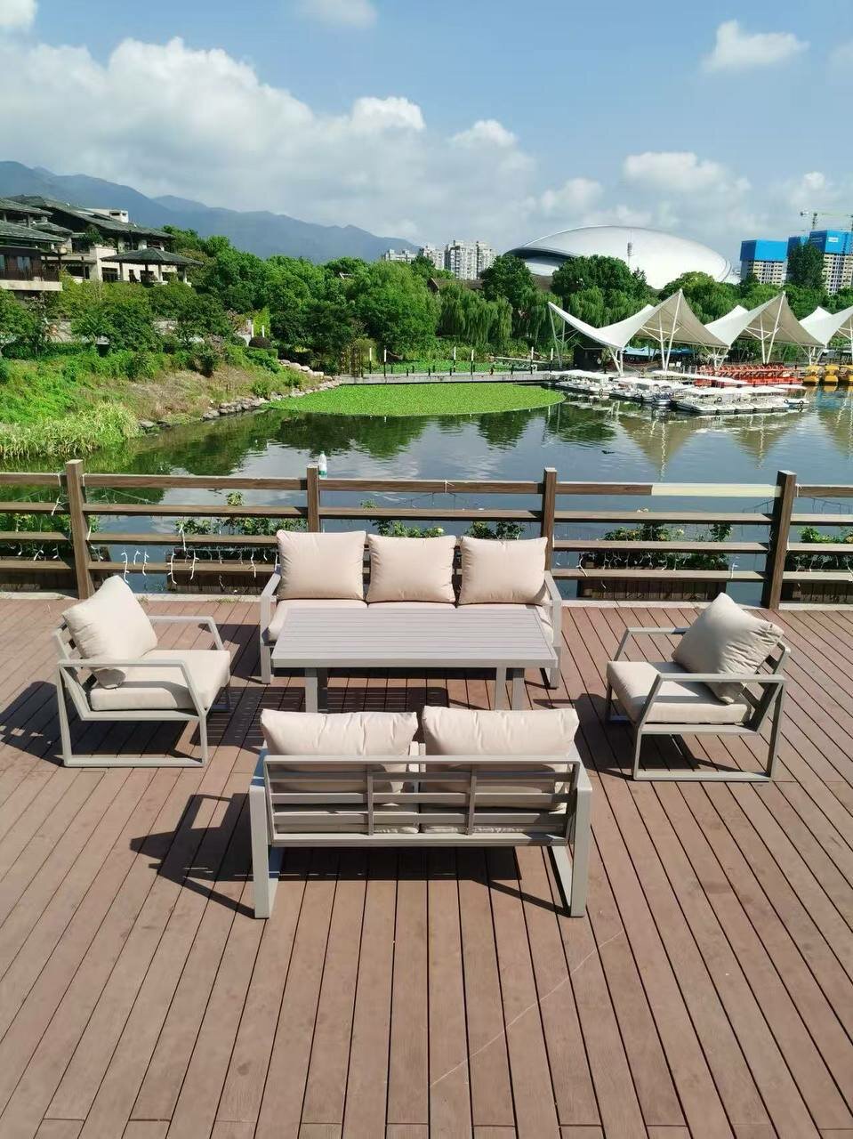 Садовая мебель, комплект мягкой мебели, набор для дачи, дома, отдыха, диван, кресло, обеденный стол, каркас из металла