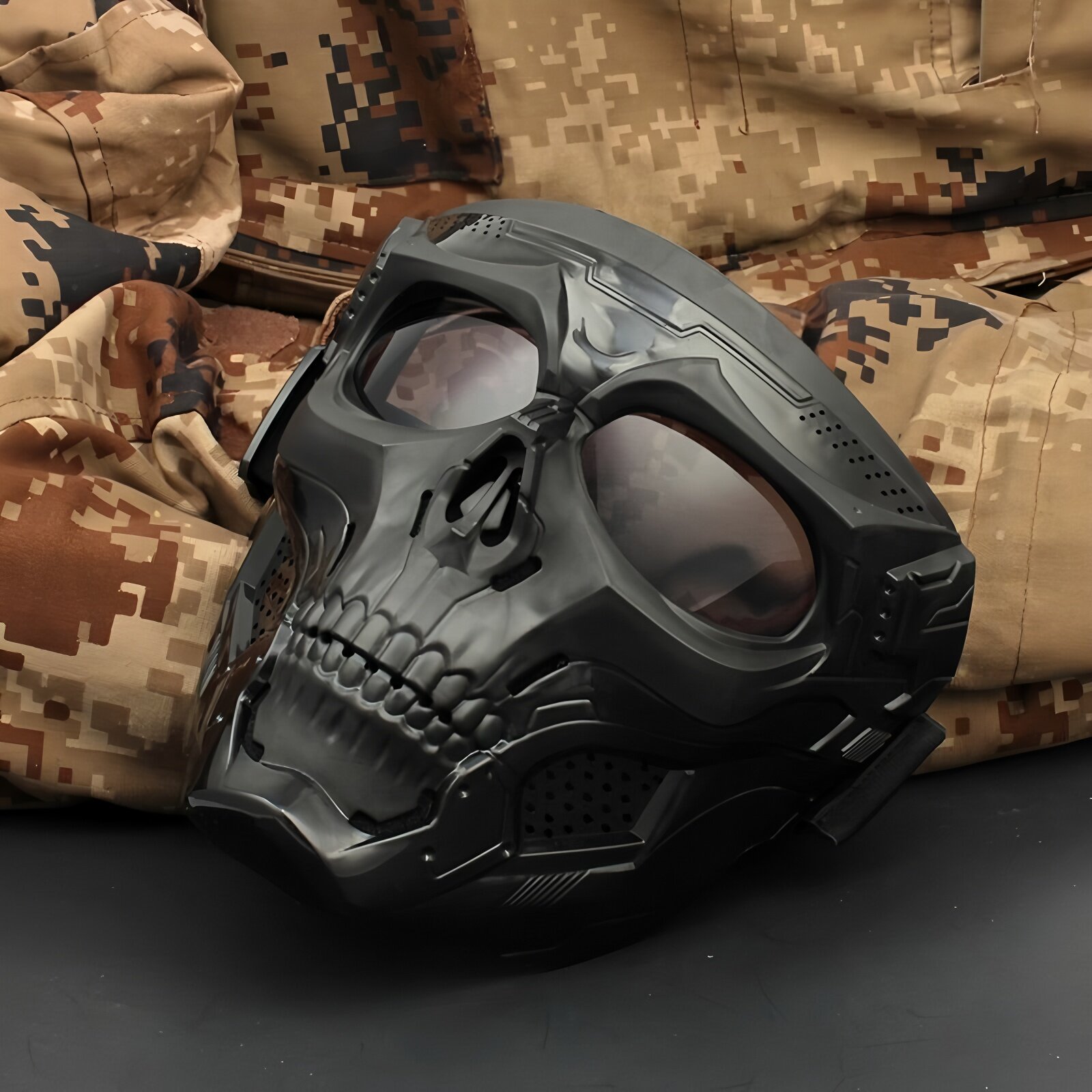 Маска тактическая для пейнтбола, для детей 6-12 лет, защита лица и глаз, 7.09" × 7.48", чёрная