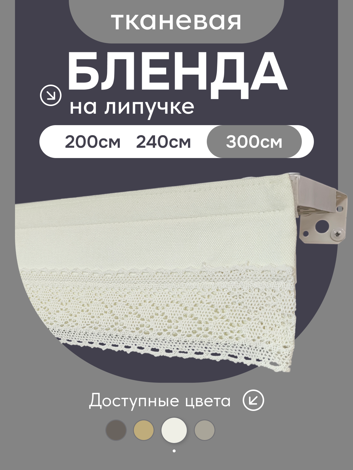 Бленда для карниза 3 м тканевая с кружевом на липучке.