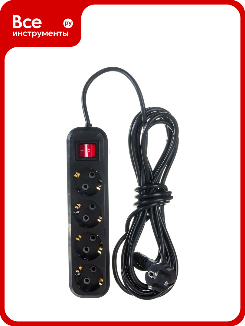 Бытовой удлинитель Gigant с заземлением ПВС 3x0,75 4 гнезда 5м 80094, подключения электроприборов