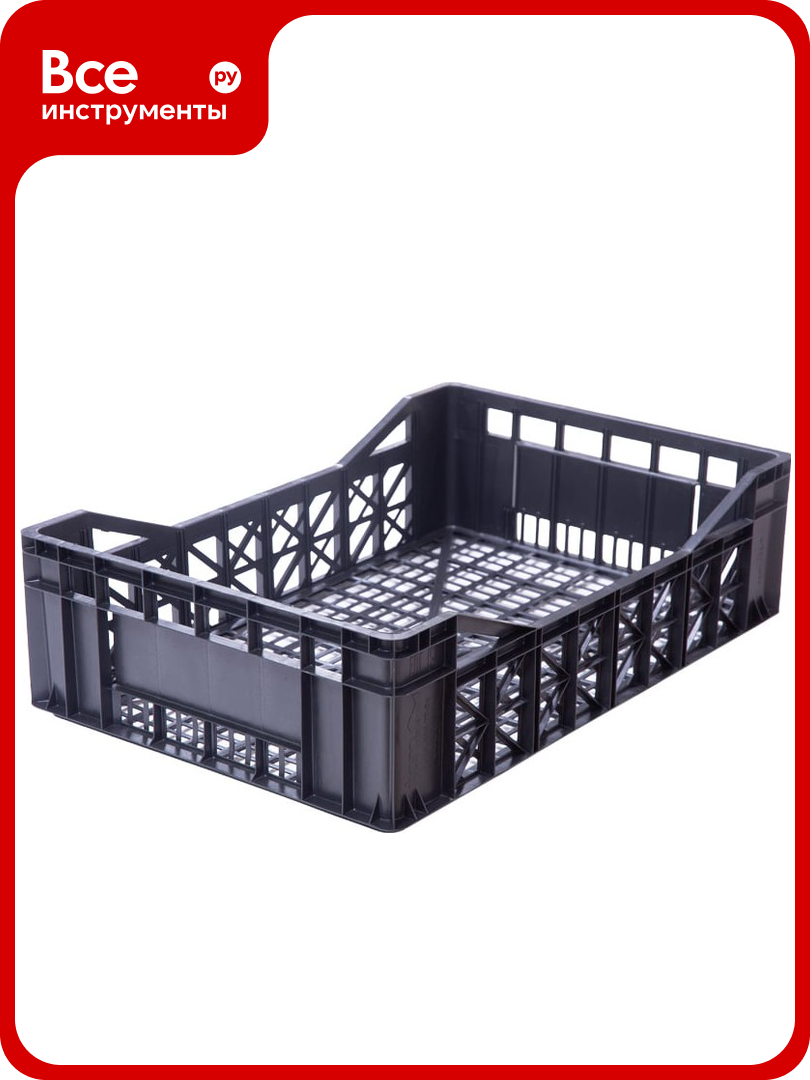 Полимерный ящик Тара. ру 600x400x165 мм, перфорированный, цвет чёрный 32064, овощей и фруктов