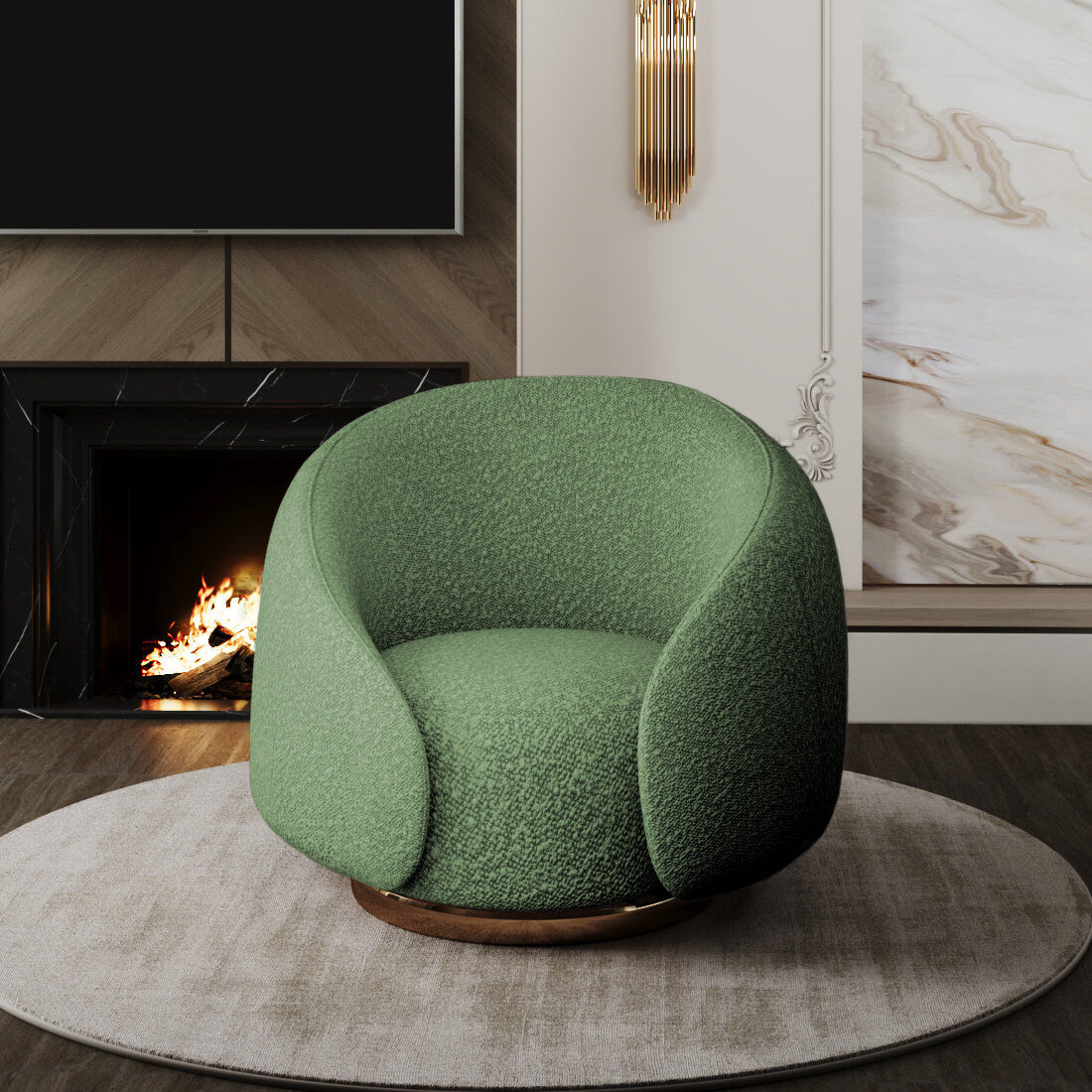 Кресло в современном стиле мягкое ROTONDO на поворотном диске 360