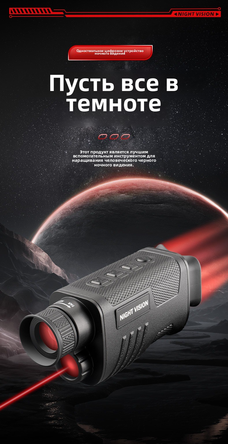 Монокуляр ночного видения 300м с ИК-подсветкой, фото/видео съёмка, карта памяти 32ГБ, зарядка Type-C, ночное видение
