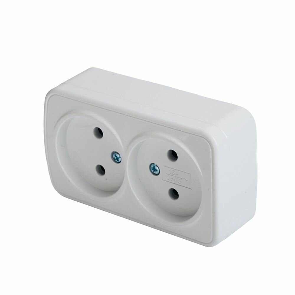 Розетка двойная электрическая открытого 250В 16А, белый, Basic Stekker PST10-502-20 50075
