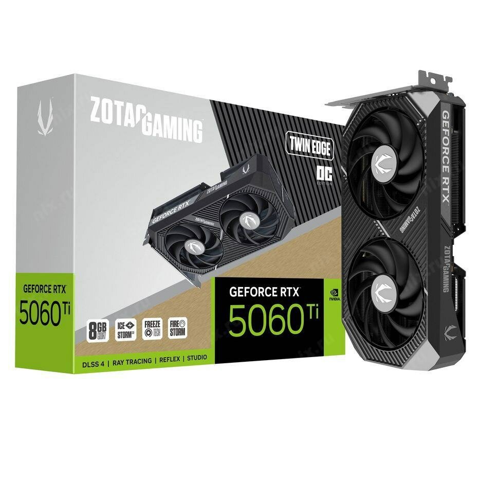 ZT-B50610H-10M Видеокарта Zotac RTX5060Ti TWIN EDGE OC 8GB GDDR7 128bit 3xDP HDMI 2FAN MEDIUM PACK